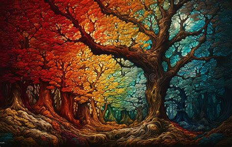 Colorful Three Dimensional Trees Illustration Stock Illustration