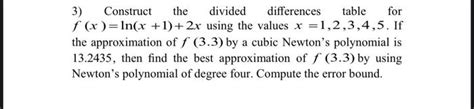 Solved 3 Construct The Divided Differences Table For F X