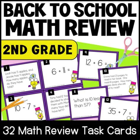 2nd Grade Back To School Math Review Task Cards Second Grade Spiral