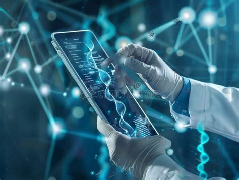 Medicine Doctor Touching Electronic Medical Record On Tablet Dna Stock Illustration