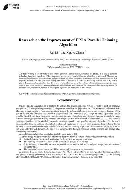 pdf research on the improvement of epta parallel thinning algorithm