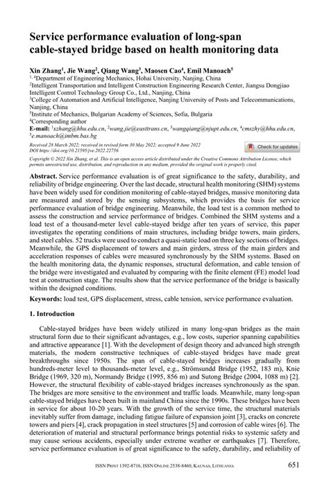 Pdf Service Performance Evaluation Of Long Span Cable Stayed Bridge
