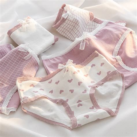 Womens Underwear Cotton Panties Plaid Heart Cutecotton Panties Women
