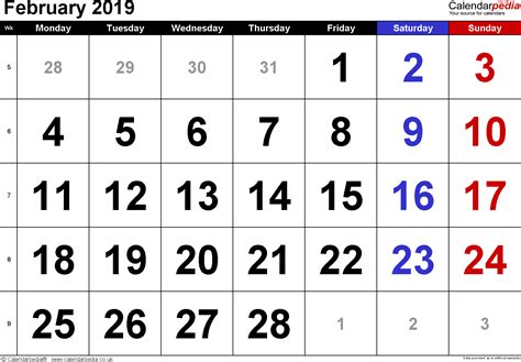2019 February Calendar