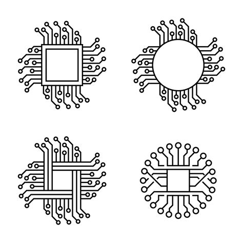 Micro Chip Icon Set Vector Illustration Circuit Board Or Electronic Motherboard Lines And