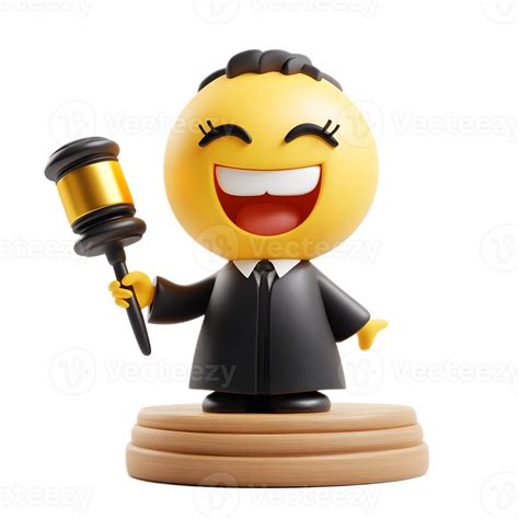 Stylized 3d Render Of Cheerful Judicial Emoji Character Wielding Gavel