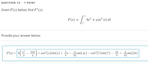 Solved QUESTION 12 1 POINT Given F X Below Find F X Chegg Com