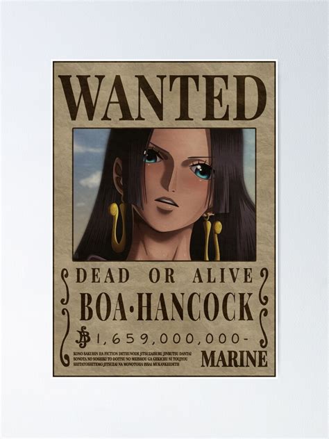 One Piece Boa Hancock Wanted Pirate Empress Bounty Poster Poster For
