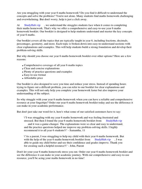 Year 6 Maths Homework Booklet Pdf Mathematics Worksheet