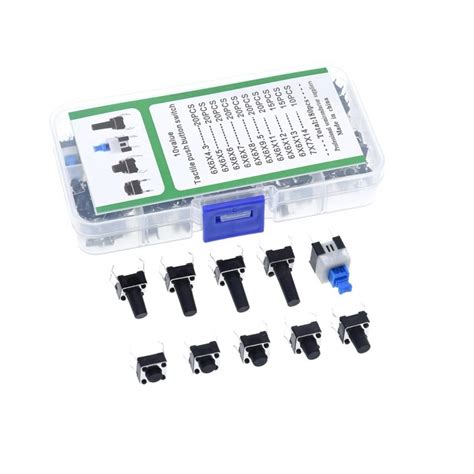 180pcs Micro Tactile Push Button Switch Kit 10 Shaft Size Robozar