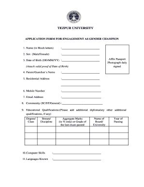 Fillable Online APPLICATION FORM FOR ENGAGEMENT AS GENDER CHAMPION Fax Email Print PdfFiller
