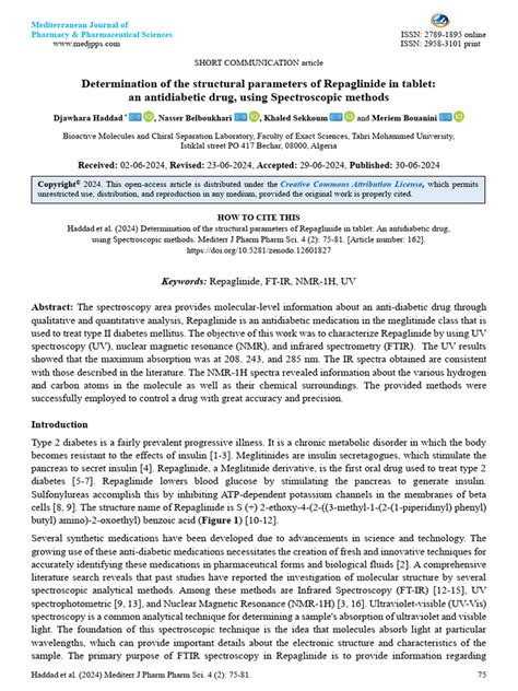 Determination Of The Structural Parameters Of Repaglinide In Tablet An