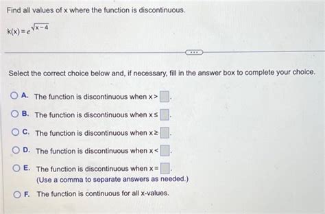 solved find all values of x where the function is