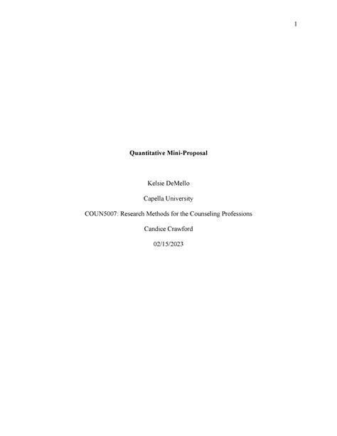 Kelsie De Mello Coun5007 U6a1 Quantitative Mini Proposal Corrections