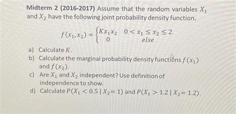 Solved Midterm 2 2016 2017 Assume That The Random