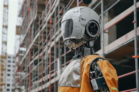 Premium Photo A Humanoid Robot In Worker Clothing At A Construction Site Surrounded By