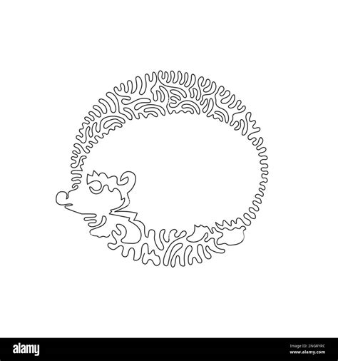 Single Curly One Line Drawing Of Cute Hedgehog Abstract Art Continuous Line Draw Graphic Design