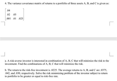 4 The Variance Covariance Matrix Of Returns To A