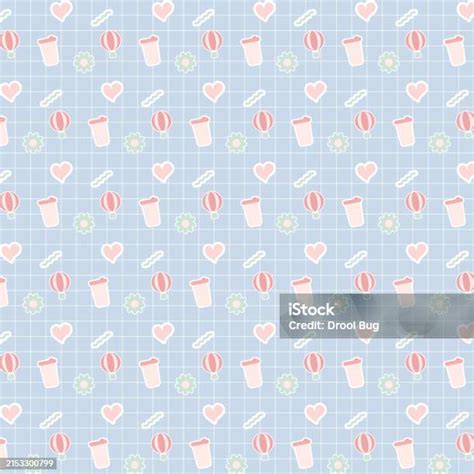 Cute Kawaii Pastel Blue Seamless Pattern Background Stock Illustration