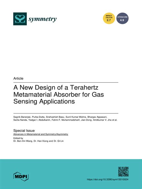 A New Design Of A Terahertz Metamaterial Absorber For Gas Sensing Applications Pdf