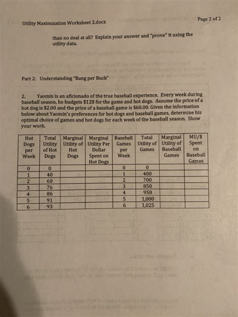 Solved Utility Maximization Worksheet 2 Docx Page 1 Of 2