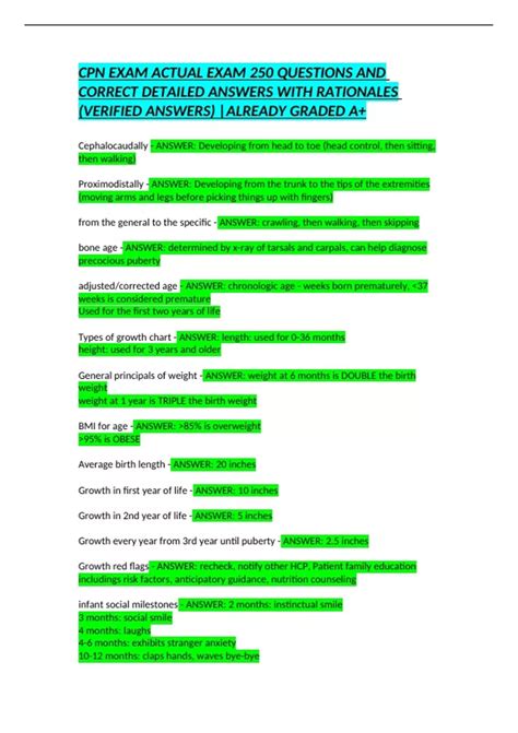 Cpn Exam Actual Exam 250 Questions And Correct Detailed Answers With Rationales Verified