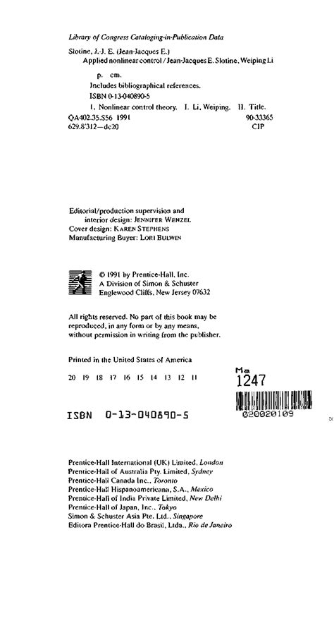 Slotine And Li Applied Nonlinear Control Bad Quality Pdf