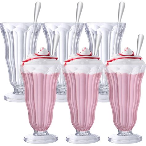 Maxcheck 6 Set Milkshake Glass 17 Oz Sundae Glasses With Stainless