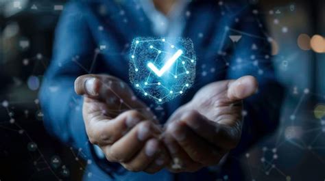 Premium Photo A Person Holds A Digital Shield With A Checkmark Symbolizing Protection And