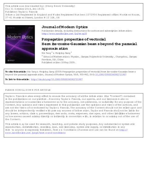 pdf propagation properties of vectorial hermite cosine gaussian beams