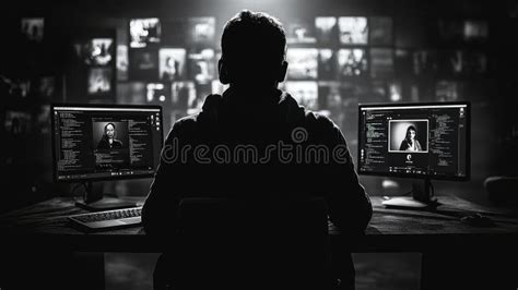 Hacker In Dark Room With Monitors Stock Image Image Of Cybersecurity Technology 350224071