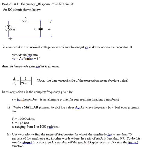 Solved Problem 1 Frequency Response Of An Rc Circuit An Rc Circuit