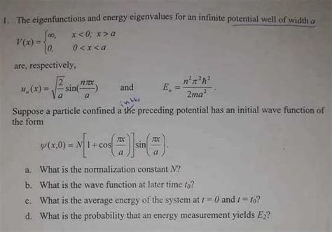 Solved 1 The Eigenfunctions And Energy Eigenvalues For An