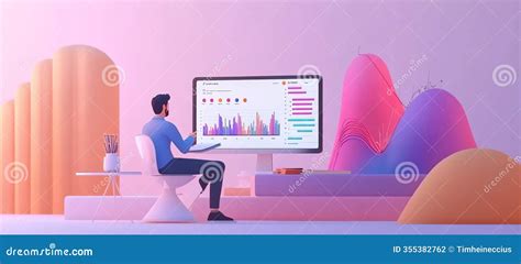 data analysis in a contemporary workspace with colorful visuals stock