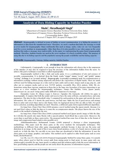 analysis of data hiding capacity in sudoku puzzles