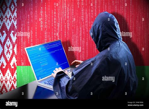 Anonymous Hooded Hacker Flag Of Belarus Binary Code Cyber Attack