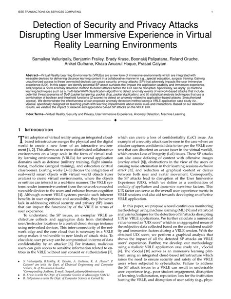 Pdf Detection Of Security And Privacy Attacks Disrupting User Immersive Experience In Virtual