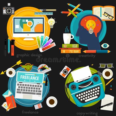 Graphic Deign Copywriting Creativity And Freelance Concept Banners