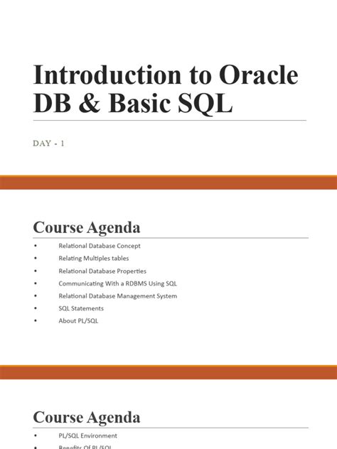 Day 1 Introduction To Oracle Db And Basic Sql Pdf Relational