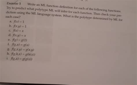 Solved Exercise Write An ML Function Definition For Each Chegg Com