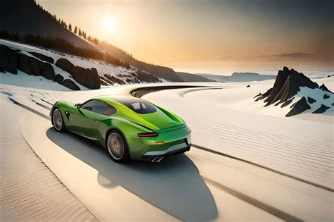 Premium Ai Image A Green Sports Car Is Parked On A Ledge With A