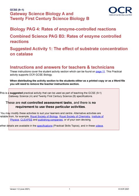 312977 Pag Activity Biology Rates Of Enzyme Controlled Reactions Suggestion 1 Gcse 9 1