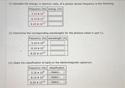 Solved I Calculate The Energy In Electron Volts Of A