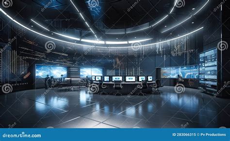 Empty Room With Computers Futuristic Digital Technology Concept