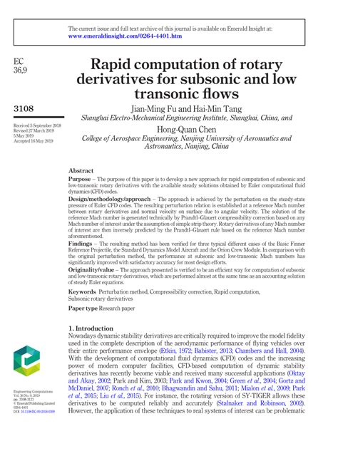 Pdf Rapid Computation Of Rotary Derivatives For Subsonic And Low