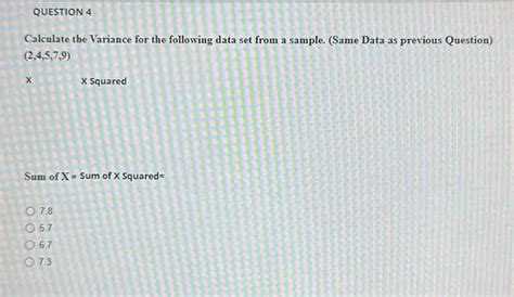 solved question 4 calculate the variance for the following data set
