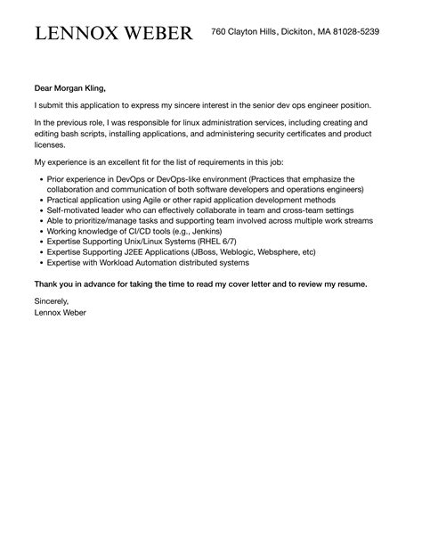 Senior Dev Ops Engineer Cover Letter Velvet Jobs