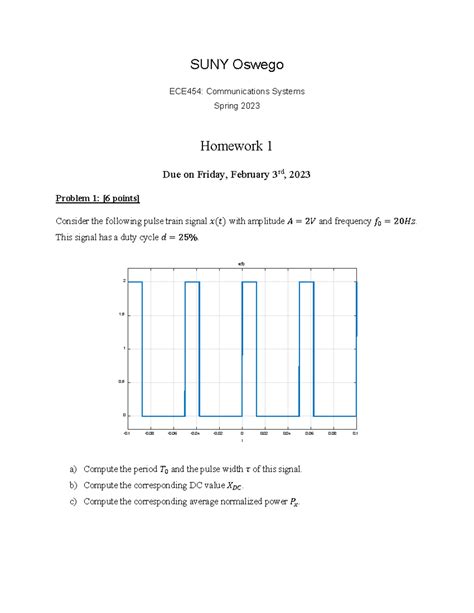 ECE454 HW01 SP23 HOMEWORK FIRST SUNY Oswego ECE454 Communications Systems Spring 2023