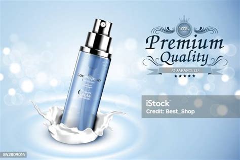 럭셔리 화장품 병 패키지 피부 케어 크림 뷰티 화장품 제품 포스터 Bokeh 및 물 배경 3차원 형태에 대한 스톡 벡터 아트 및 기타 이미지 Istock
