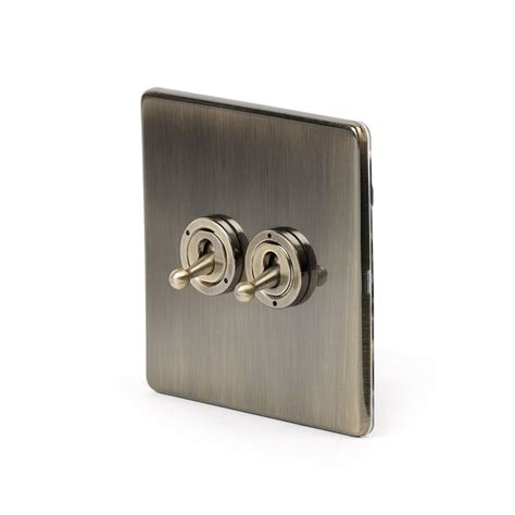 Soho Lighting Antique Brass 2 Gang Intermediate Toggle Switch Screwless Luci